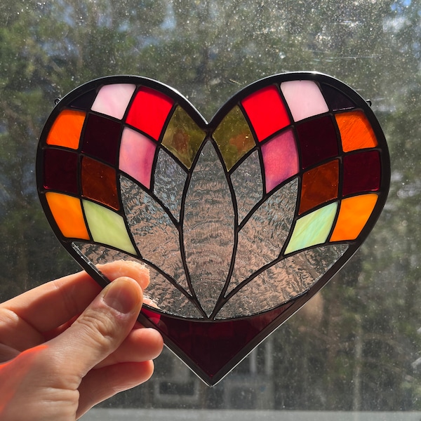 Stained Glass Heart Suncatcher, Valentine Window Hanging, Valentines ...