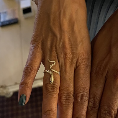 14K Gold Snake Ring, Wrap Snake Band, Circle Serpent Jewelry, Dainty ...