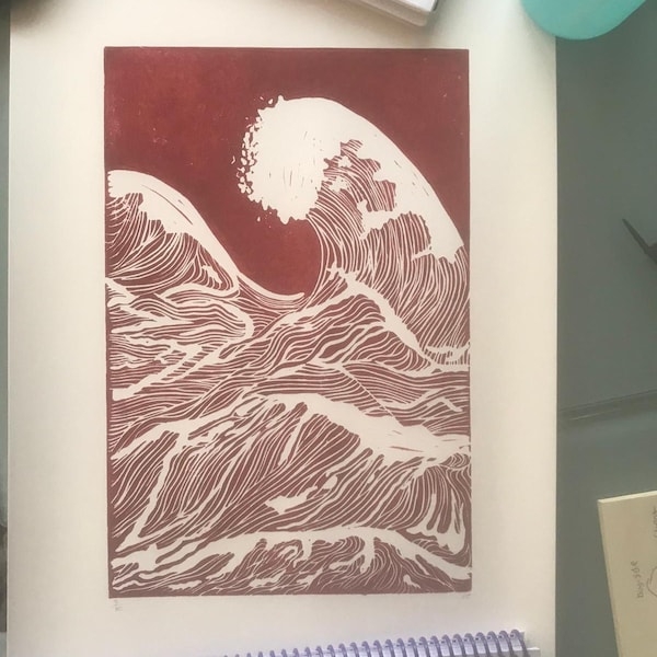 Wave Lino Print - Etsy