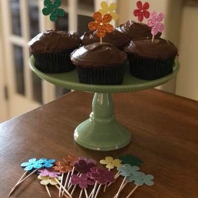 Glitter Flower Cupcake Topper Colorful Spring Flower Cupcake - Etsy
