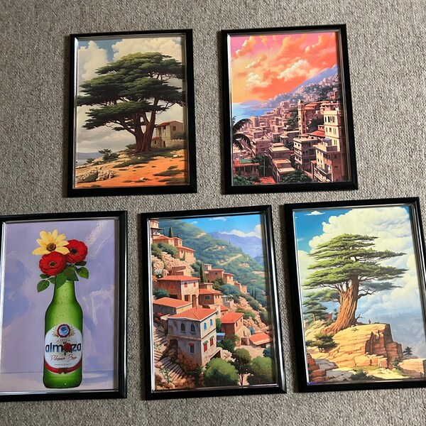 Landscape of Lebanon, Cedar Tree of Lebanon, Lebanese Art Set of 4 ...