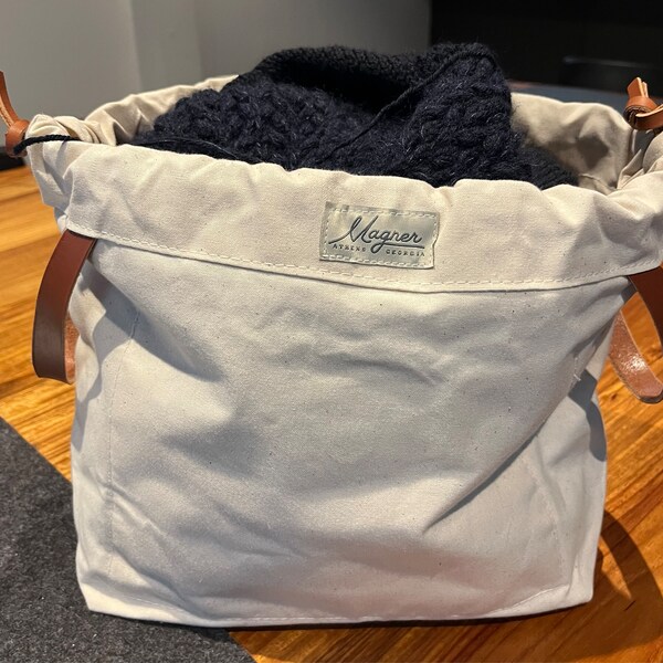 Knitting Project Bag NATURAL Canvas and Golden Brown English Bridle ...