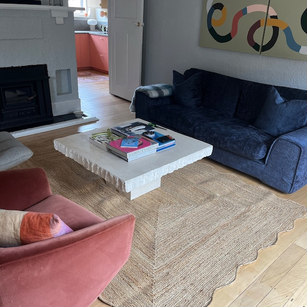 Natural Jute Rug- Wavy Edge Rug, Scalloped Jute Rug, Bohemian Rug, Jute ...