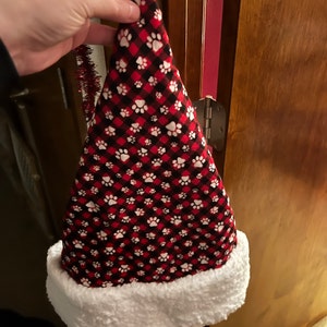 Red Plaid Flannel Santa Hat, Dark Red, Black and Green Tartan Plaid ...