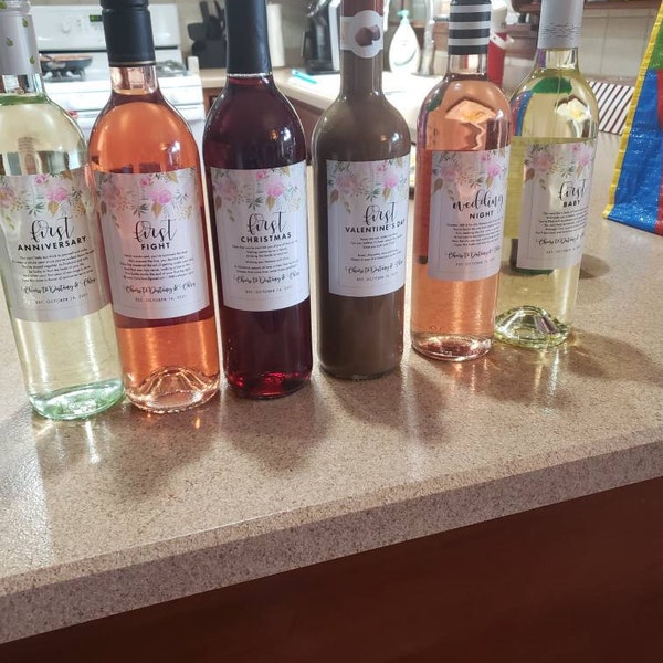 Year of Firsts Wine Labels - Personalized Wedding Milestone Wine Labels ...