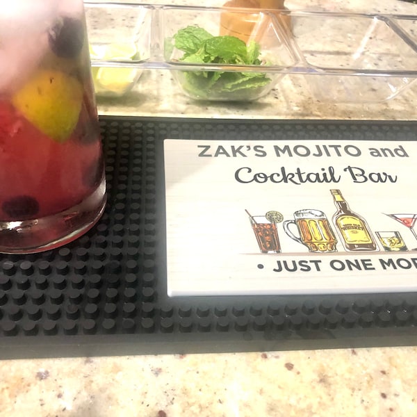 Personalized Cocktail Bar With Drinks Bar Mat, Customized Bar Mat, Home ...