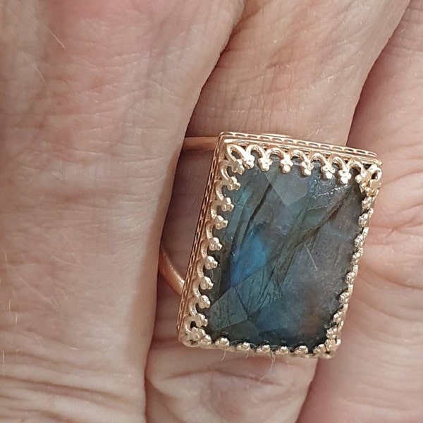 Rose Gold Labradorite Ring · Gemstone Ring · Rectangular Ring · Large ...