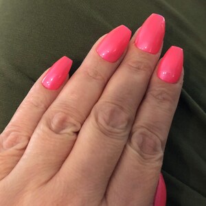 Set of 20 Handpainted Poppy Pink Holo Glossy Nails CHOOSE YOUR SHAPE ...