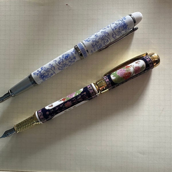 Ceramic Floral Asian Fountain Pen | Chinese Calligraphy M Nib Peonies ...