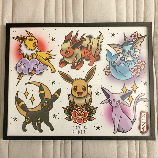 Eeveelutions Tattoo Flash Art Print - Etsy