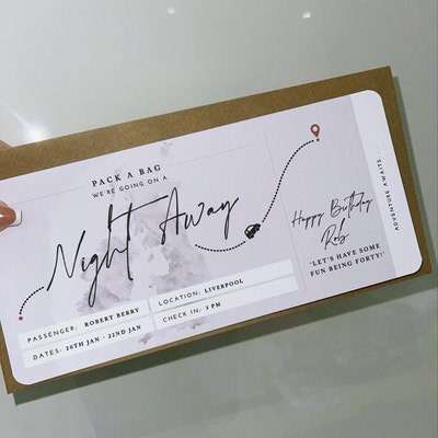 Personalised Night Away/staycation Ticket Birthday Event Personalised ...