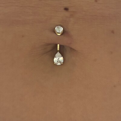 14k Solid Gold Belly Button Ring Navel Piercing Round Shape Two Stones ...