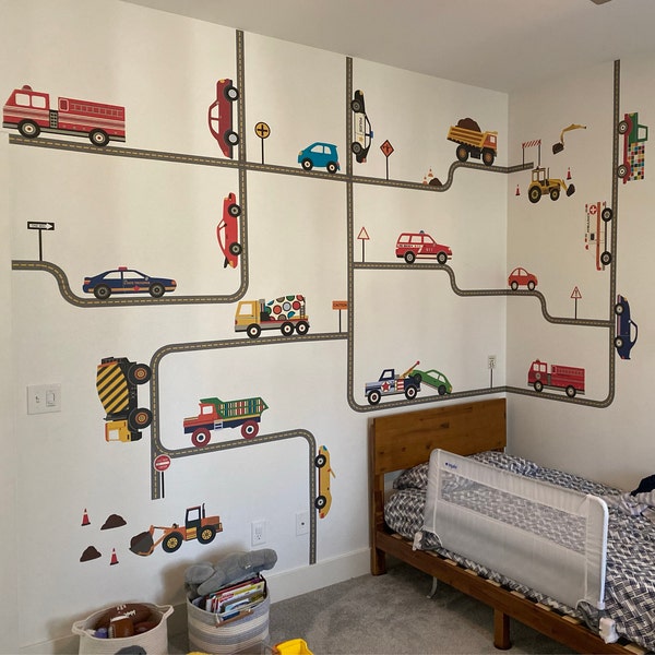 Wall Decals Cars, Trucks, EMS Vehicle and Construction Vehicles, Gray ...