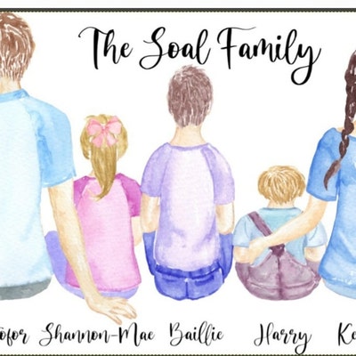 Family Sitting Back Watercolor Illustration for Making Personalised ...