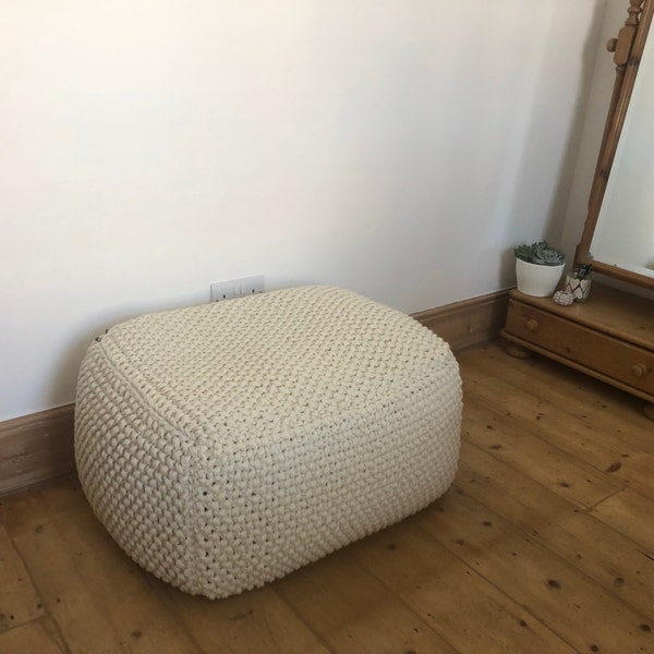 Super Chunky Soft Wool Ottoman-pouf-ottoman-eco Wool Chair-knitting ...