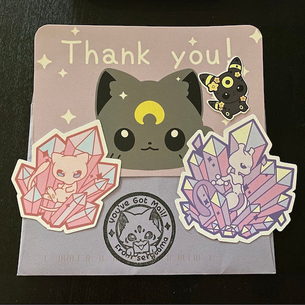 Cute Kawaii Crystal Mew and Mewtwo Pokemon Stickers - Etsy
