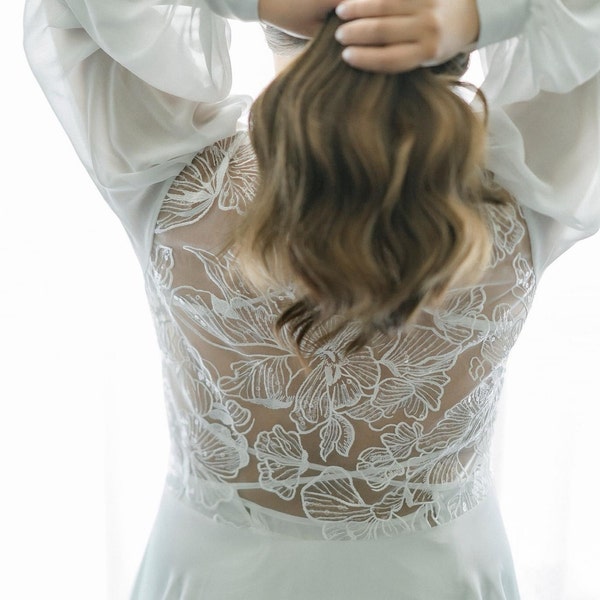 Pearl Robe Boudoir Robe Sheer Robe Long Bridal Robe Bridal Dressing ...