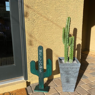 Cactus Sign Wood Cactus Front Door Sign Standing Cactus Sign Front Door ...