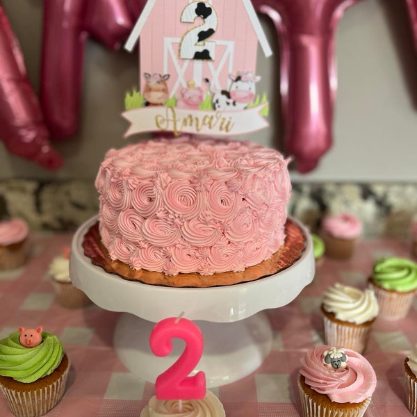 Pink Barn Cake Topper, Girly Farm Cake Topper, Pink Barn Birthday Party ...