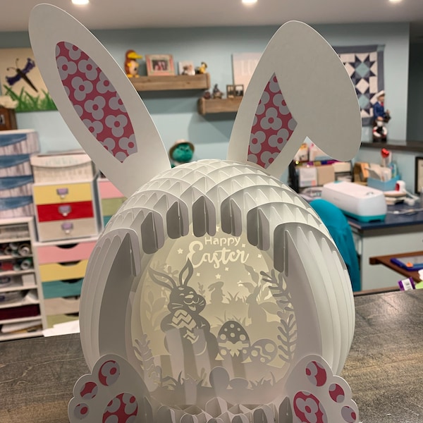 PDF, SVG, Studio Template Rabbit Holding Egg in Easter Bunny Eggs Pop ...