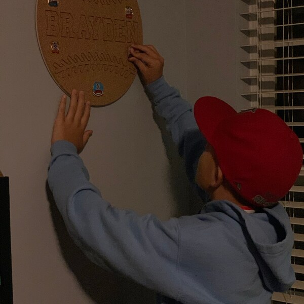 Baseball Cork Board W/ Engraved Details. Baseball Pin Board, Baseball ...