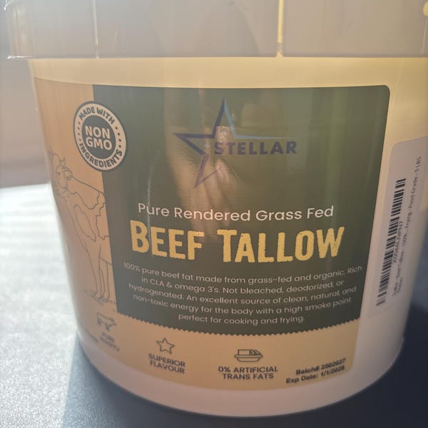 Stellar - Beef Tallow - 100% Grass-fed & Finished - Good for Cooking, Baking and Frying - Food ...