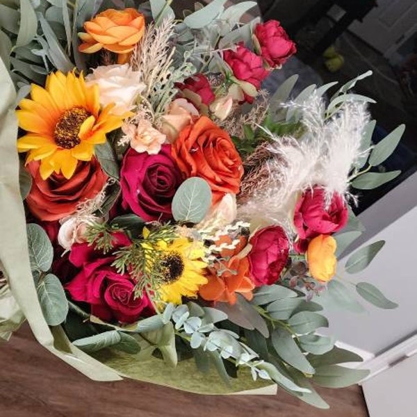 Bridal Bouquet With Burgundy and Rust Orange Flowers, Burgundy and ...
