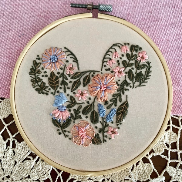 Flower Mickey Embroidery Pattern Floral Embroidery Pattern Mickey Hoop ...