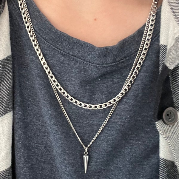 Men's Silver Curb Chain Necklace / 4mm Stainless Steel Water Resistant ...