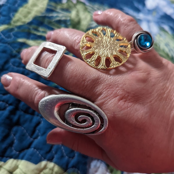 Silver Ethnic Rectangle Hypnotic Ring, Dainty Chunky Jewelry, Modern ...