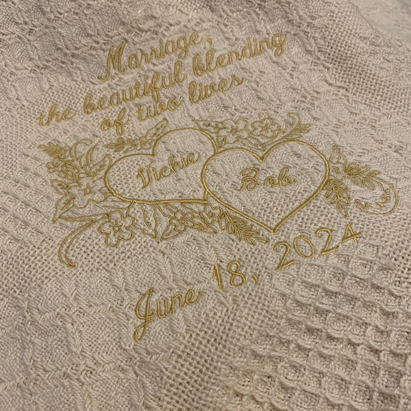 Afghan Personalized Marriage Wedding Embroidery 48" X 60" Heart Cream ...
