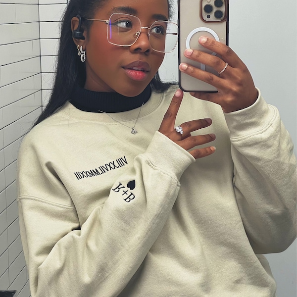 Custom Embroidered Sweatshirt With Roman Numerals Date and Sleeve ...