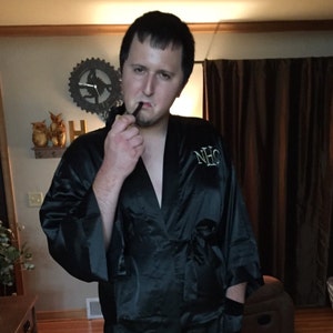 Mens Embroidered Satin Robe, Monogrammed Mens Robe, Calf Length Men's ...