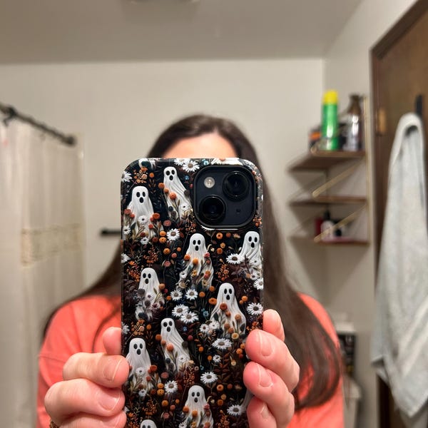 Spooky Ghost Phone Case, 3D Clay Embroidered Effect, Halloween Flower ...