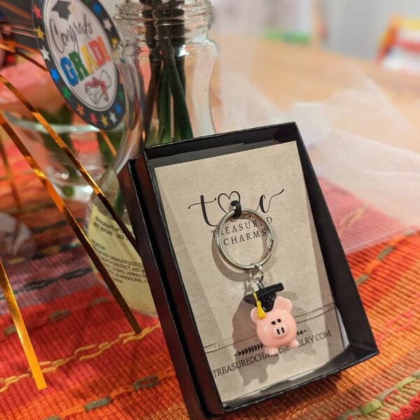 Pink Pig Graduation Charm, Pig Graduation Pendant, Pig With Graduation ...