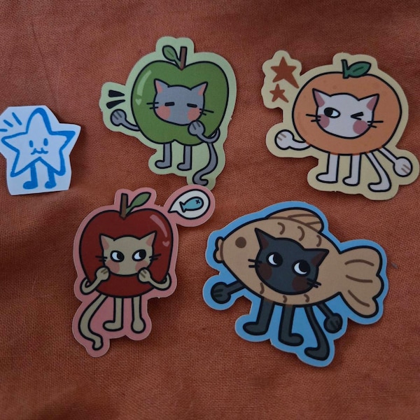 Cat Snack + Fruit Stickers | Aesthetic Cute Stickers + Sticker Pack - Etsy