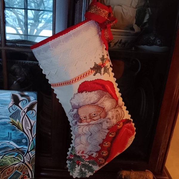 Brenda Gervais Santa Alphabet Pindrum: Cross-stitch on Mocha Linen - Etsy