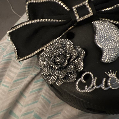 Black Flower Croc Charm. Rhinestone Croc Charms Set of 15 . Luxury Croc ...