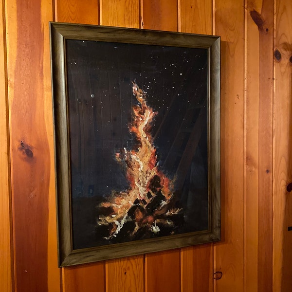 Campfire Print, Acrylic Art, Poster, Painting, Original Artwork, Hiking ...