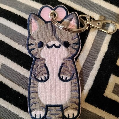 Cute Cat Embroidered Tag Keychain Kawaii Neko Jet Tags tamago, Sakura ...