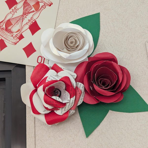 Painting the Roses Red Book Page Small Bouquet - Etsy