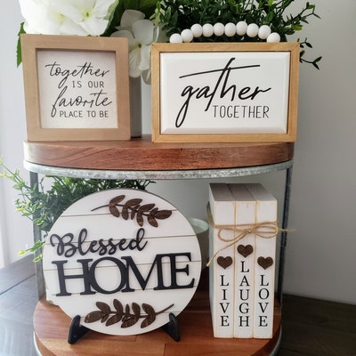 Wood Books, Farmhouse Books, Blessed Sign, Shiplap, Faux Books, Tiered ...