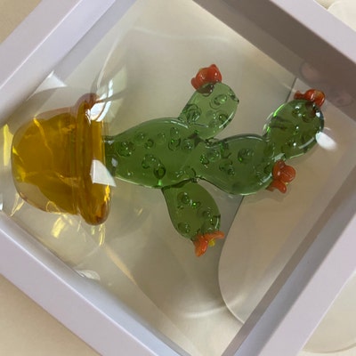 Glass Cactus, Handmade Glass Potted Plants, Mini Glass Succulent, Fused ...