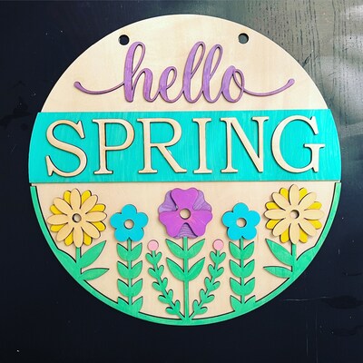 Hello Spring Flower Sign, Round Door Hanger Svg, Spring Welcome Sign ...