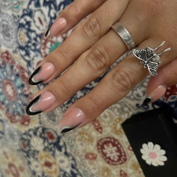 Handmade Five Finger Chain Rings Adjustable Cross Chain Linked Cuff ...