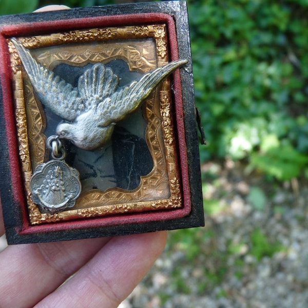Antique 18th Century Xylograph Embroidered Scapular Detente Reliquary ...