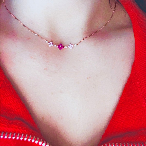 0.21CTW Natural Round Ruby,14k Solid Rose Gold Pendant,ruby Accents ...