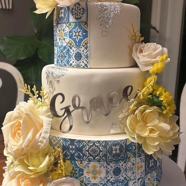 Blue Italian Tiles Cake Wrap: Mediterranean Edible Images Decoration La ...