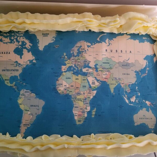 World Map Globe Edible Print Cake Wrap Icing Sheet Topper Travelling ...