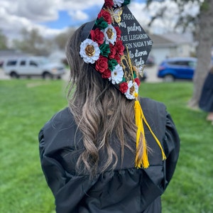 Pink Virgin Mary Graduation Cap, Paper Flowers, Rose Gold Grad Cap ...